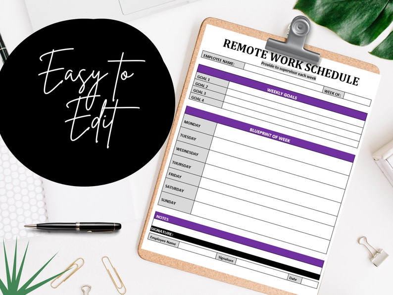Remote Work Schedule Template HR Templates Human Resources Forms ...