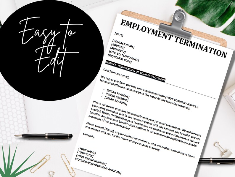 Employee Termination Letter Template: HR Editable Word Form - Etsy