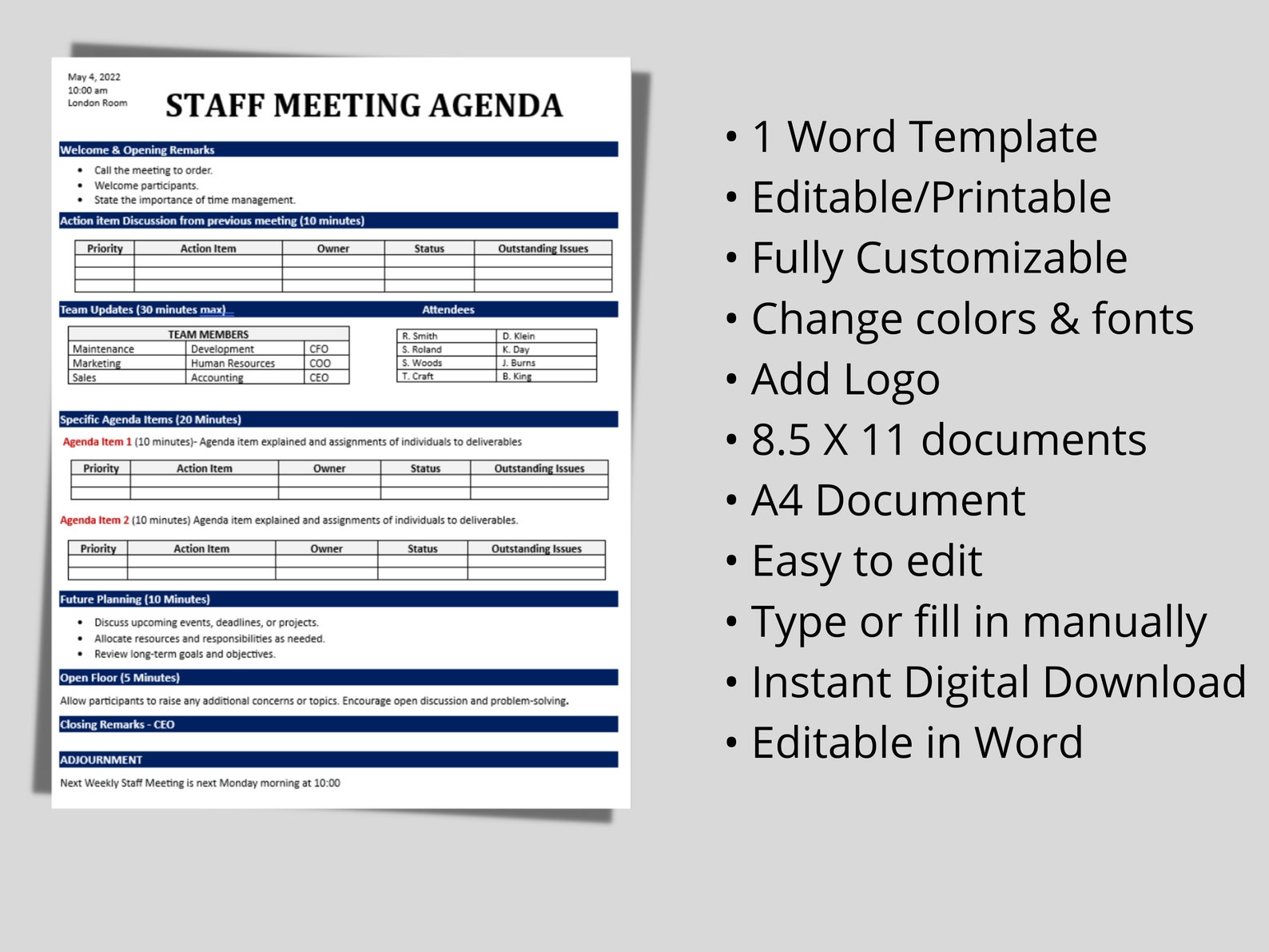 Staff Meeting Agenda Template Agenda Meeting Template Meeting Minutes ...