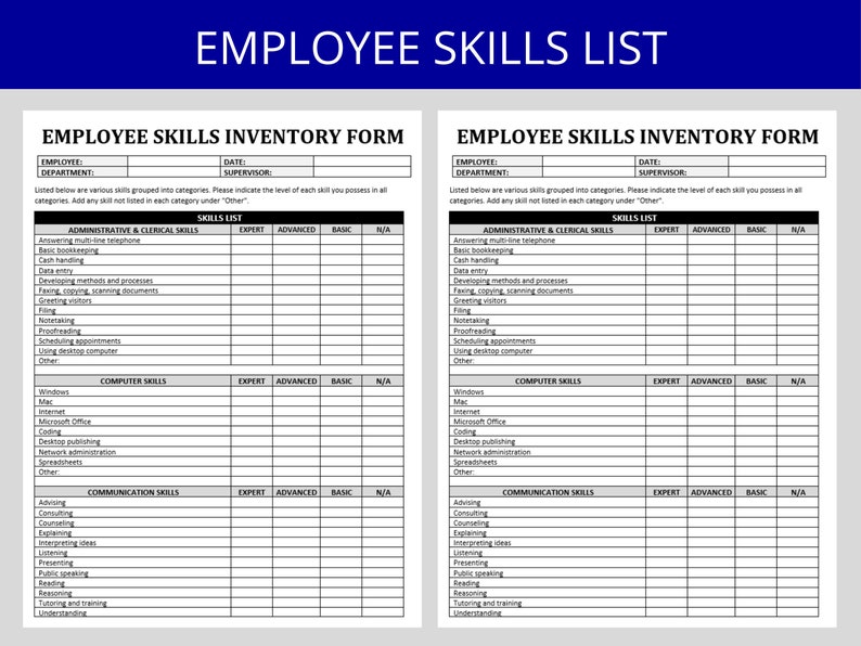 Employee Skills List: HR Template, Career Development (editable Word ...