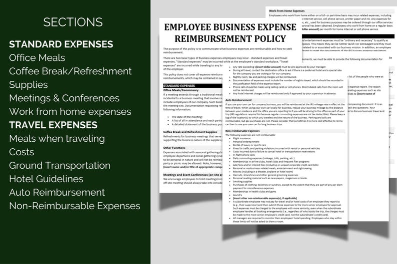 Expense Reimbursement Policy Form: HR Template (digital Download) - Etsy