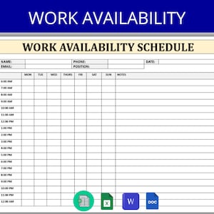 Employee Availability Form: Weekly & Hourly Schedule Template | Work ...