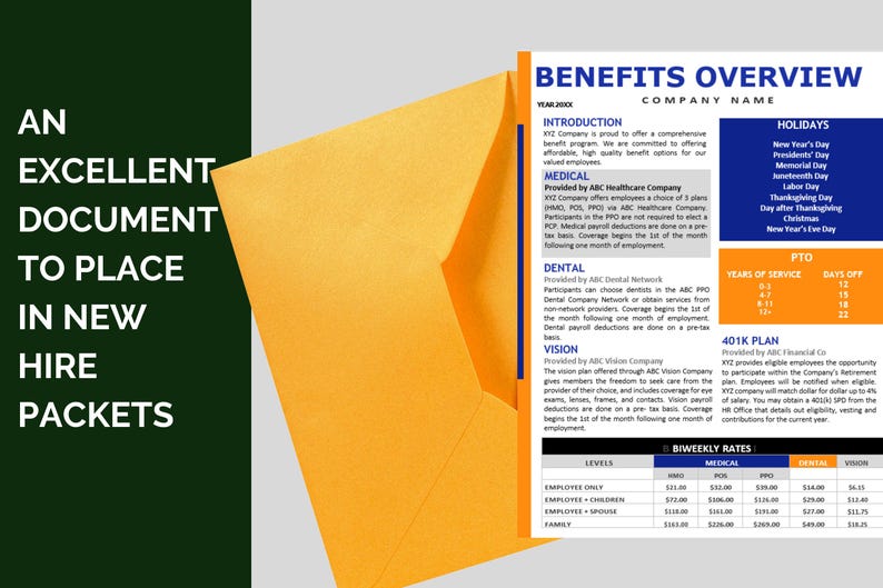 Employee Benefits Template: HR New Hire Packet | I Open Enrollment ...