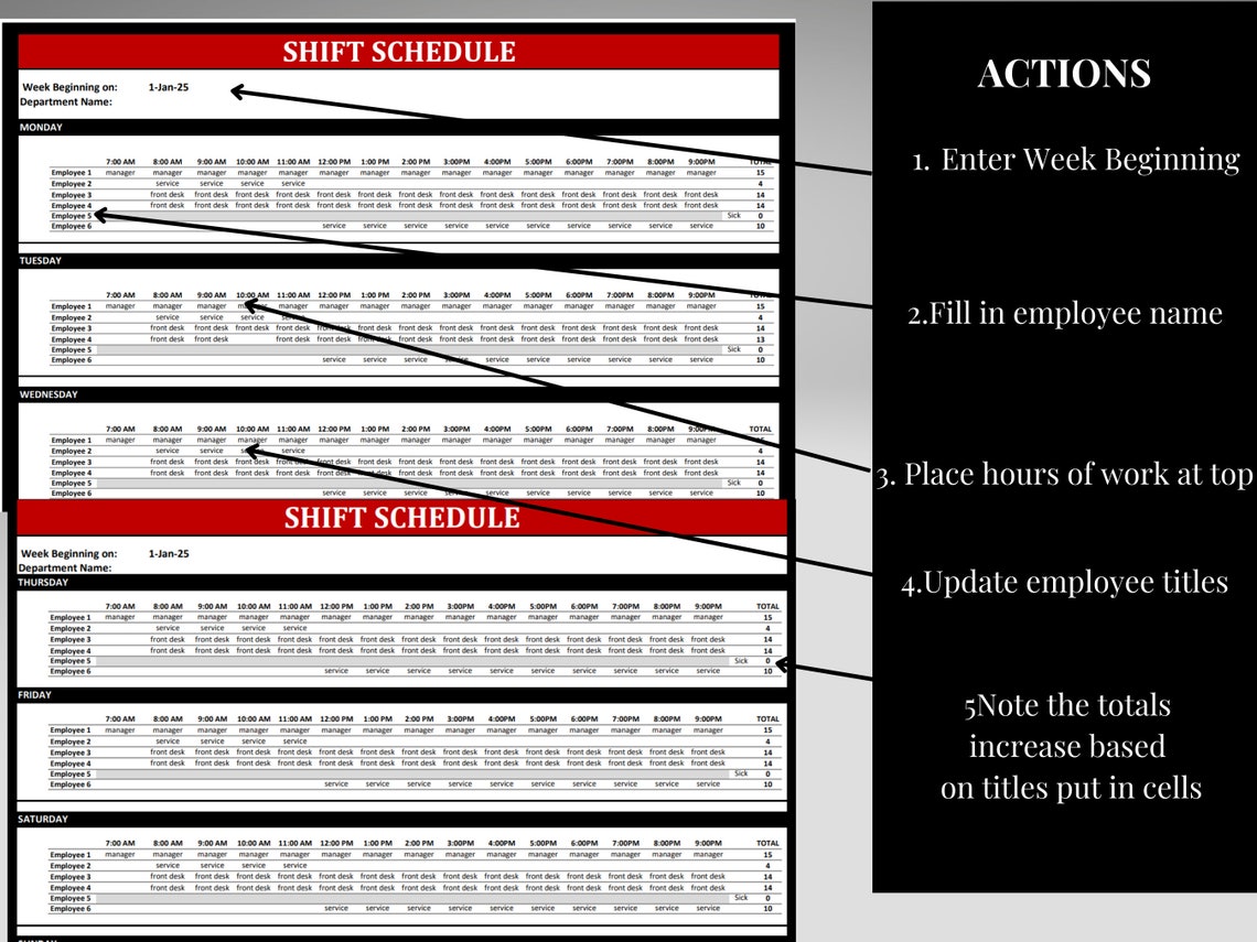 Employee Shift Schedule, Work Shift Schedule Planner, Staff Scheduling ...