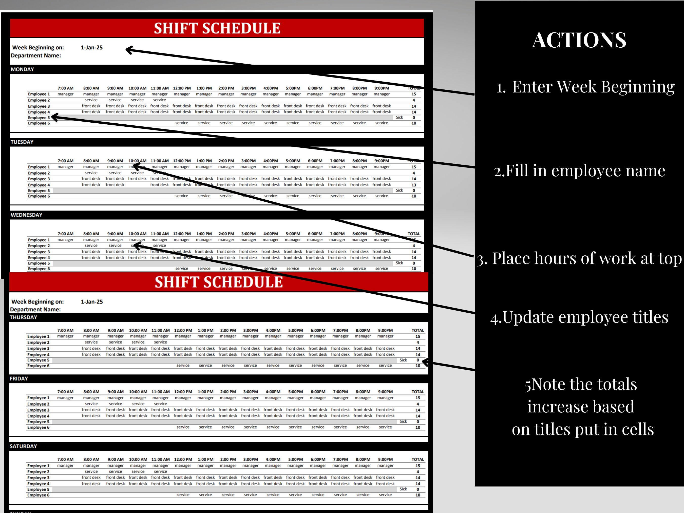 Employee Shift Schedule Template: Printable Excel Planner - Etsy