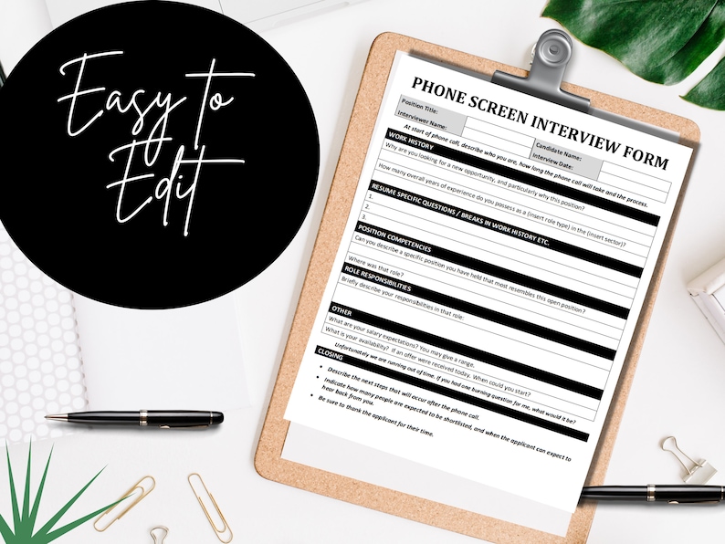 Phone Interview Questions Template: HR Interviewer Script (MS Word) - Etsy