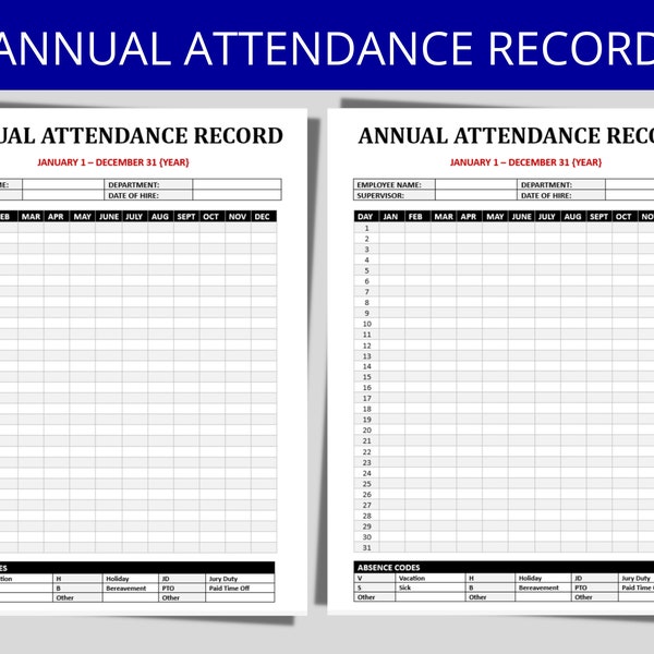 Employee Attendance Templates - Etsy