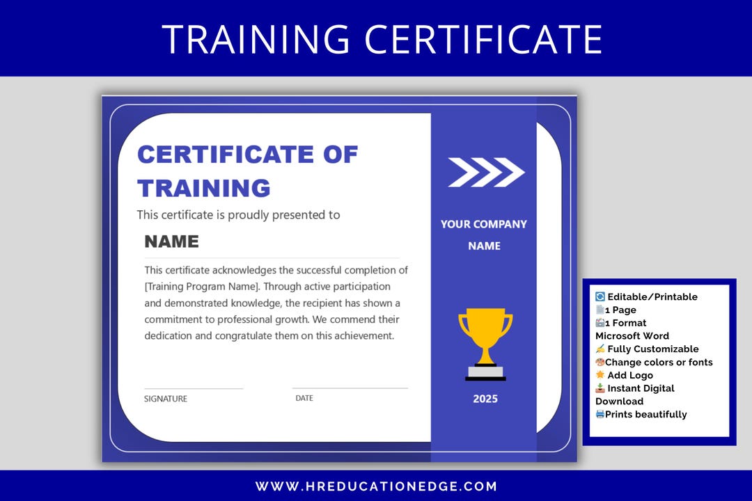 Training Certificate | Employee Training Recognition, Safety & Manager Training, New Hire ...