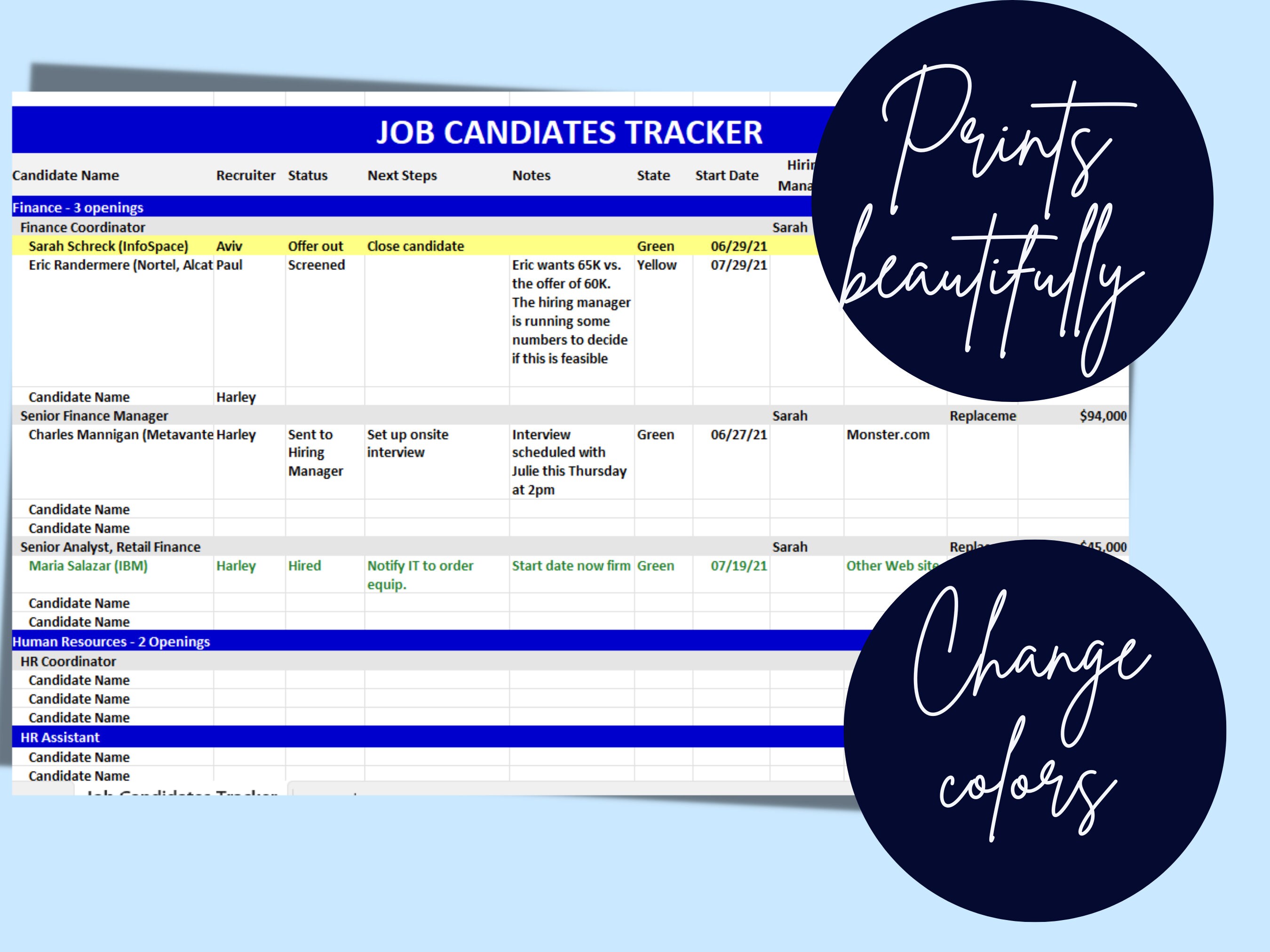 Job Candidates Tracker Editable Excel Template Multiple Position