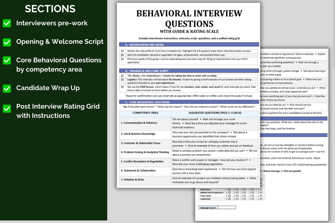 Behavioral Interview Questions Template: STAR Method & Rating Grid ...