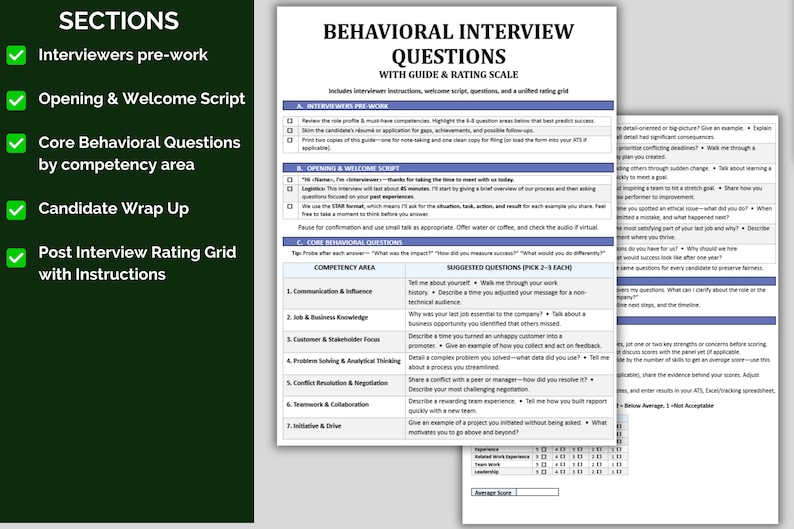 Behavioral Interview Questions Template: STAR Method & Rating Grid ...