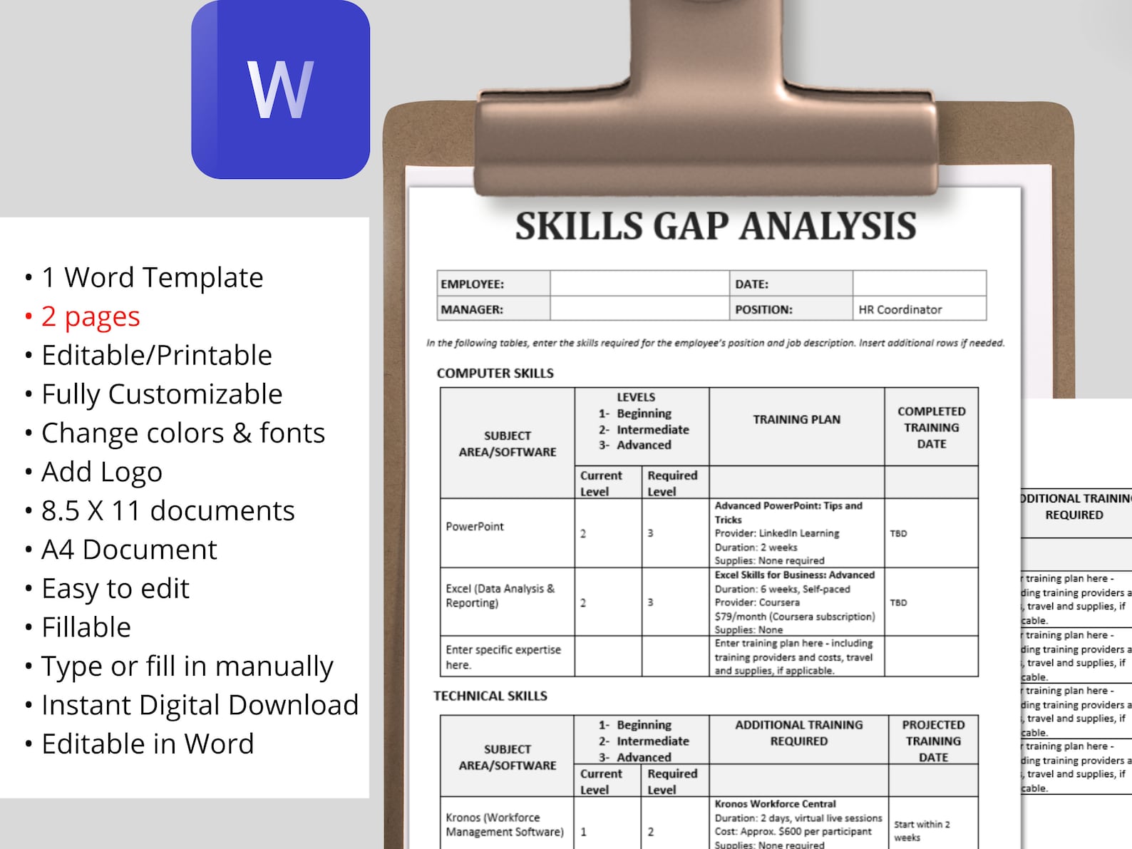 Gap Analysis Template Employee Training Needs Skills Gap Assessment HR ...