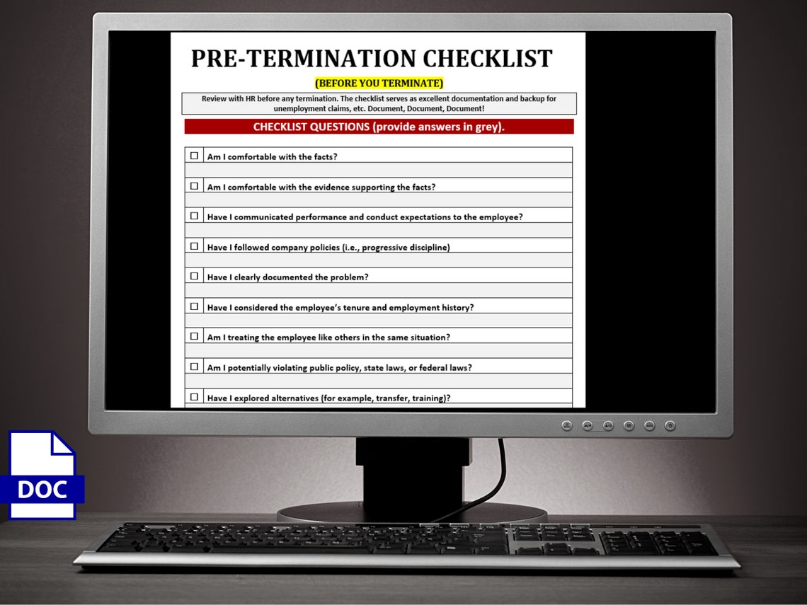 Manager's Pre-termination Review Checklist: Employee Exit Documentation HR Policy Procedures ...