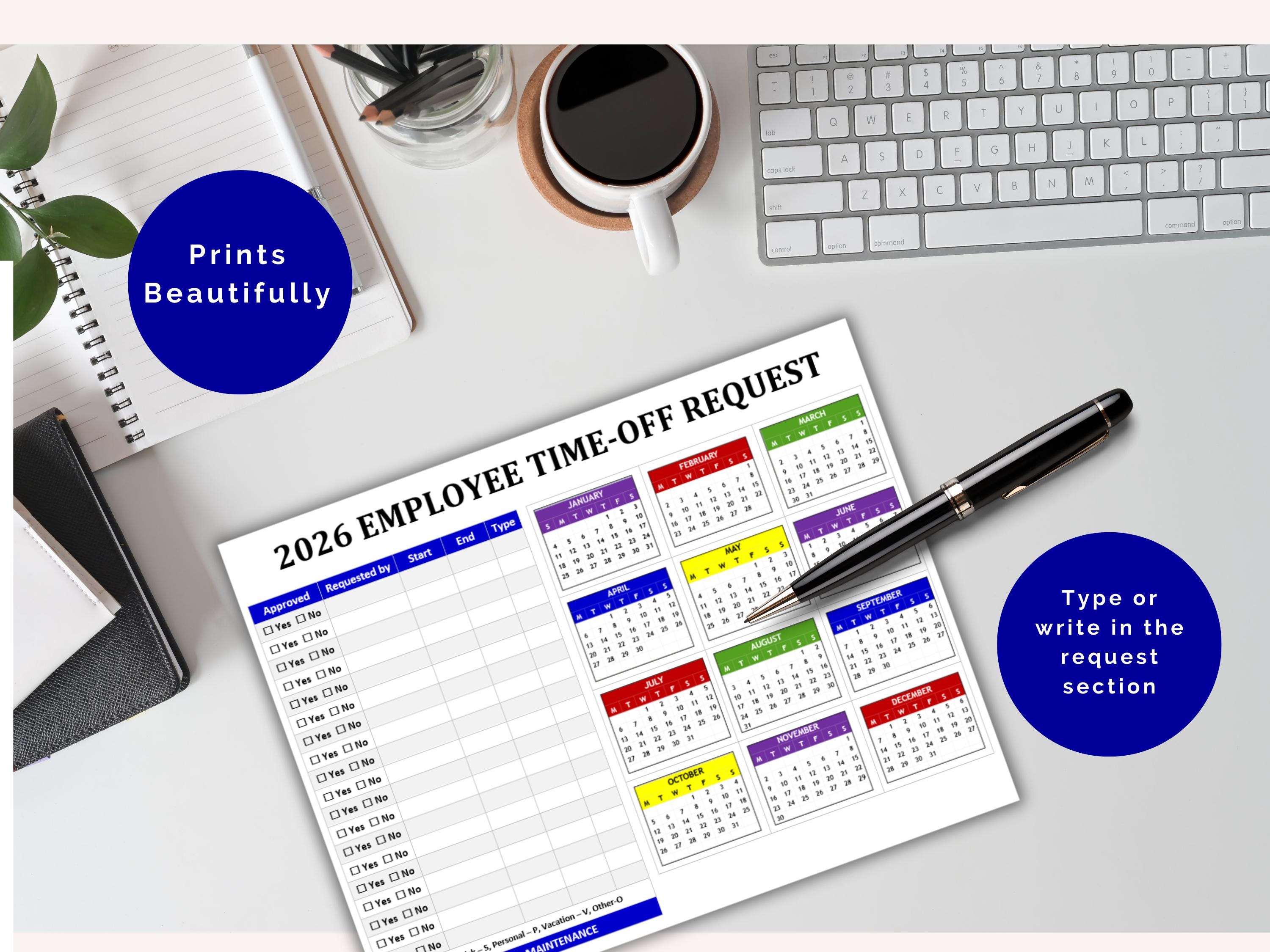 2026 Employee Time off Calendar: HR Leave Planner (digital Download ...