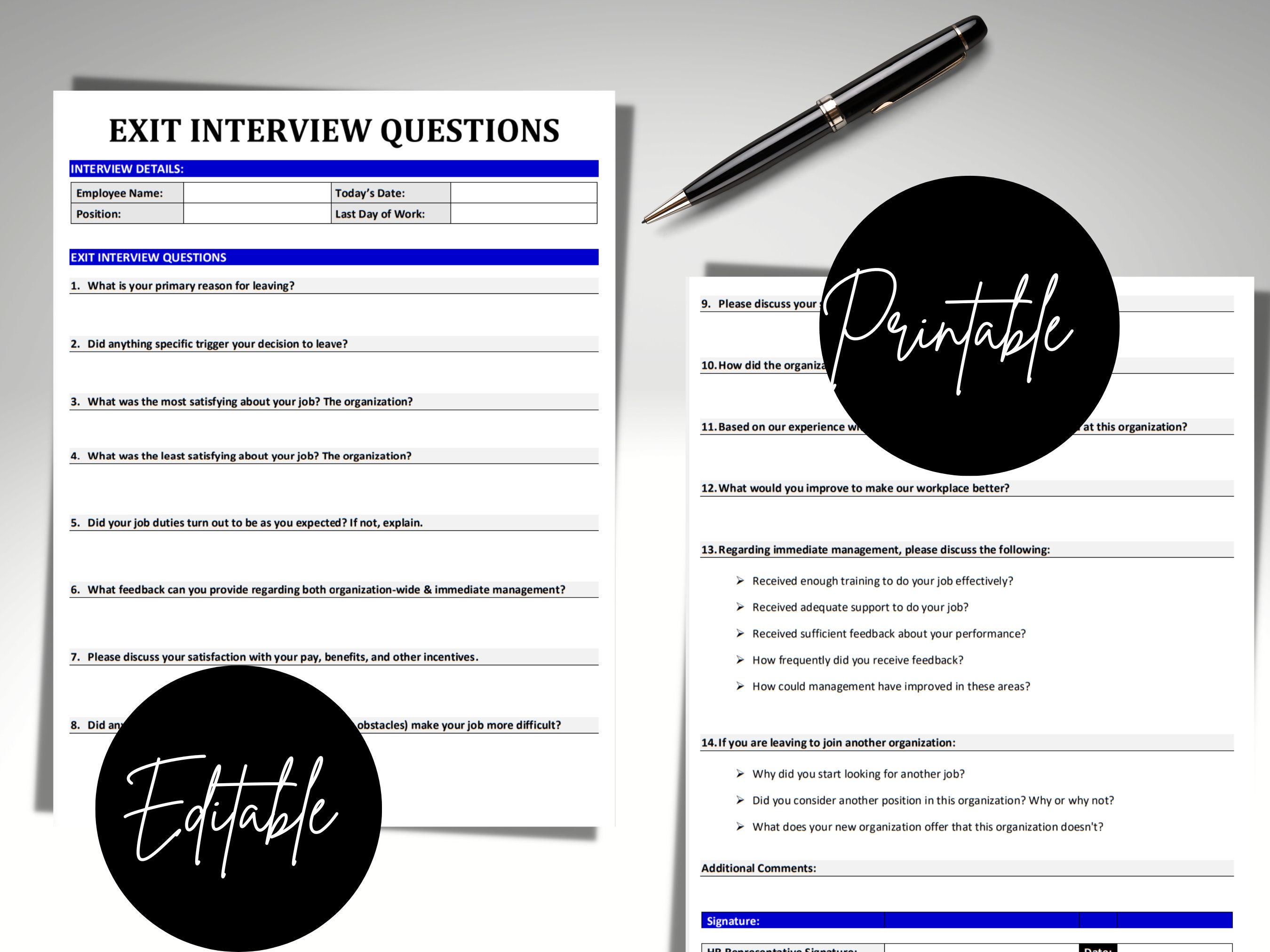 Exit Interview Questions Template: Streamline Offboarding With Editable HR Form - Etsy