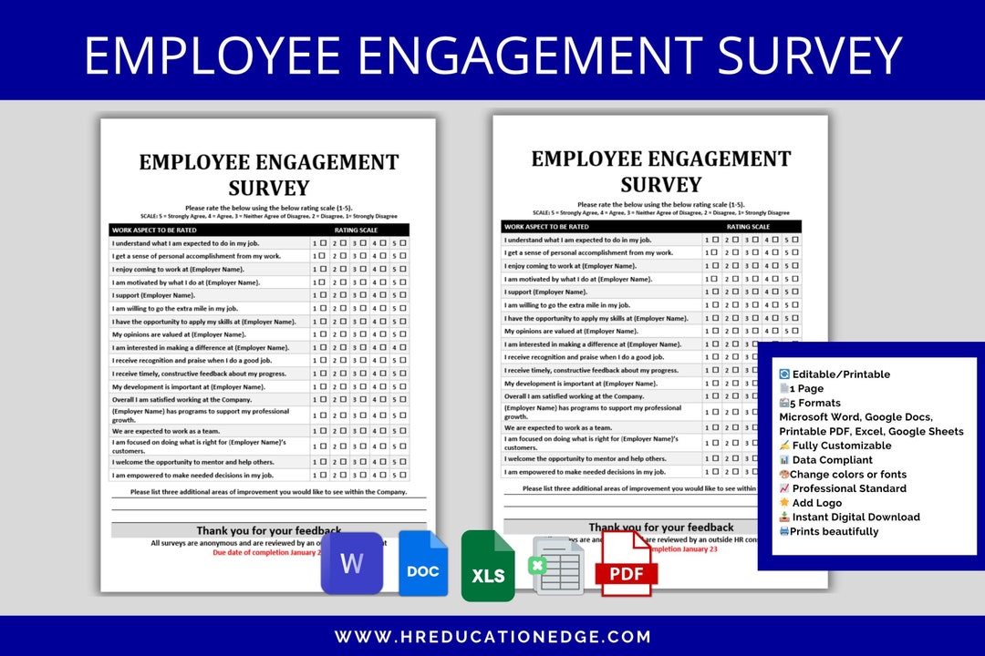 Employee Engagement Survey Template: HR Feedback Form (digital Download ...