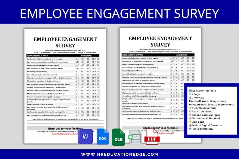 Employee Engagement Survey Template: HR Feedback Form (digital Download ...