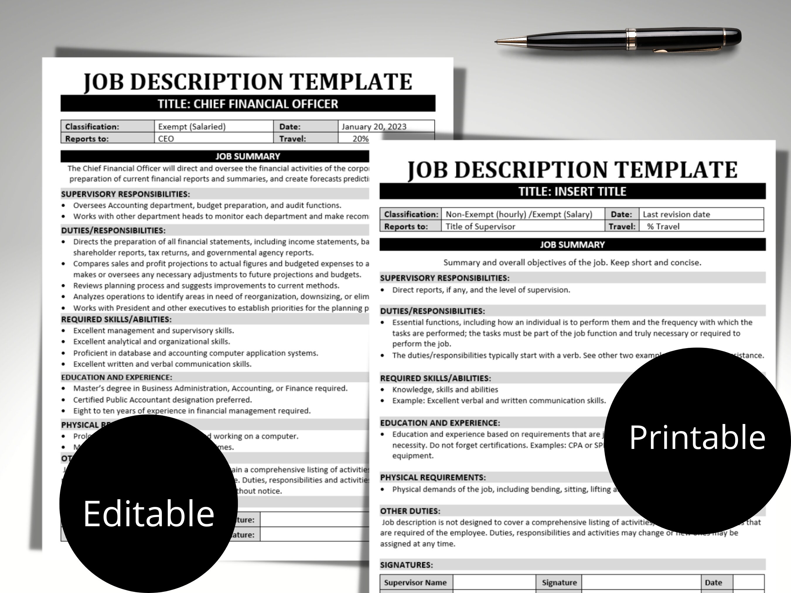 Editable Job Description Template: HR Forms (MS Word & Google Doc) - Etsy