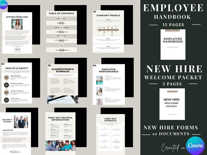 Employee Handbook Template Editable Canva must Know CANVA Template New Hire Paperwork Onboarding ...