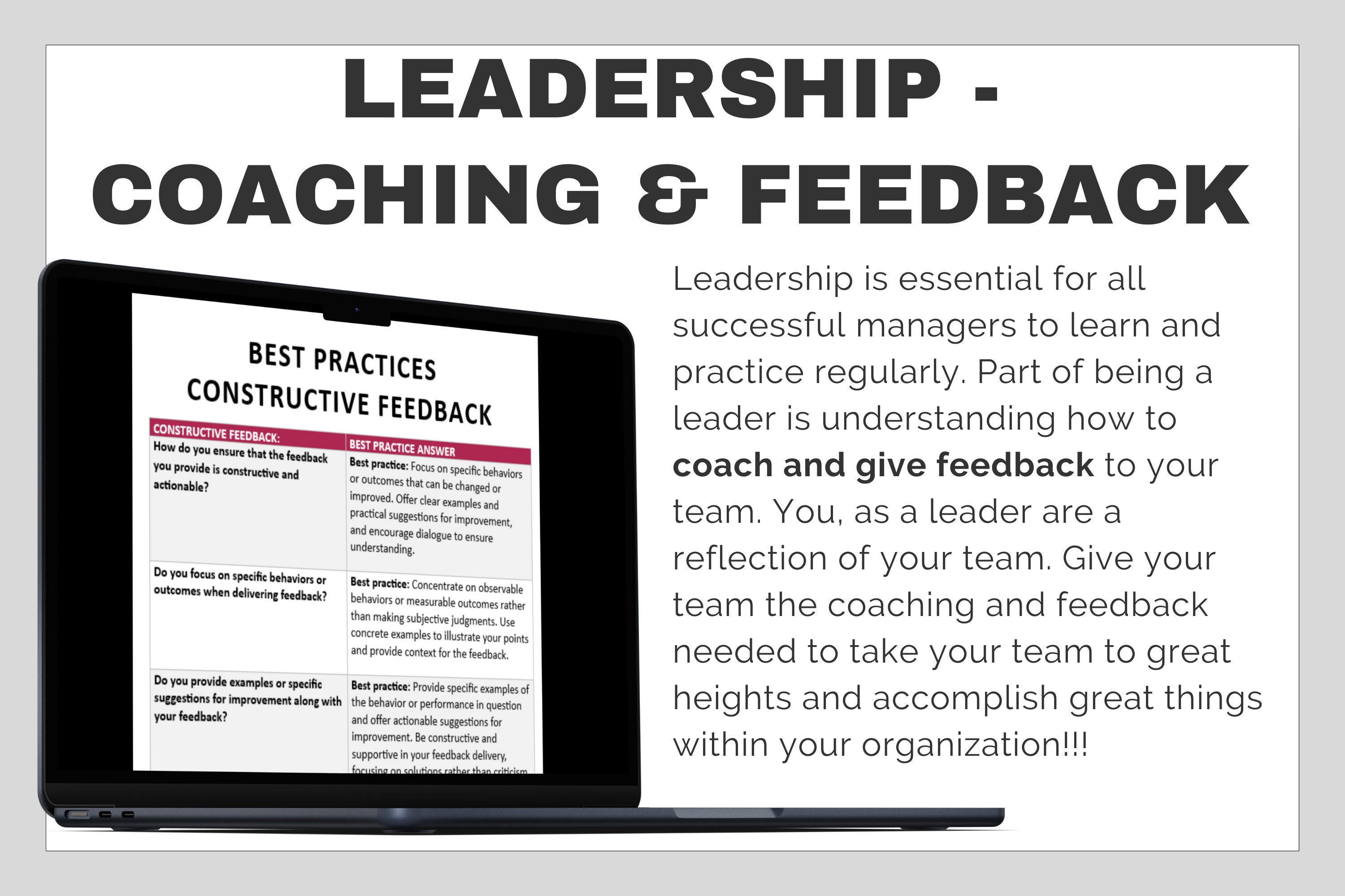 Leader Training Workbook: Coaching & Feedback Best Practices Manager ...