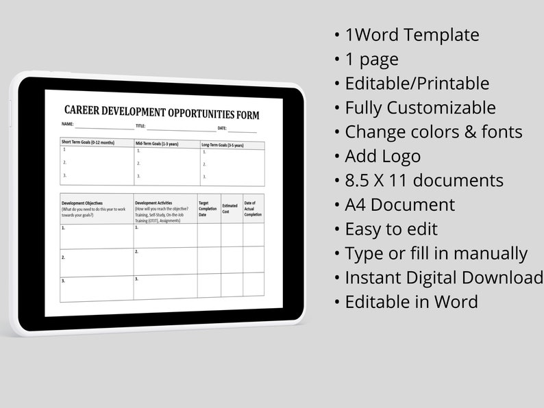 Career Development Form Employee Professional Plan Individual ...