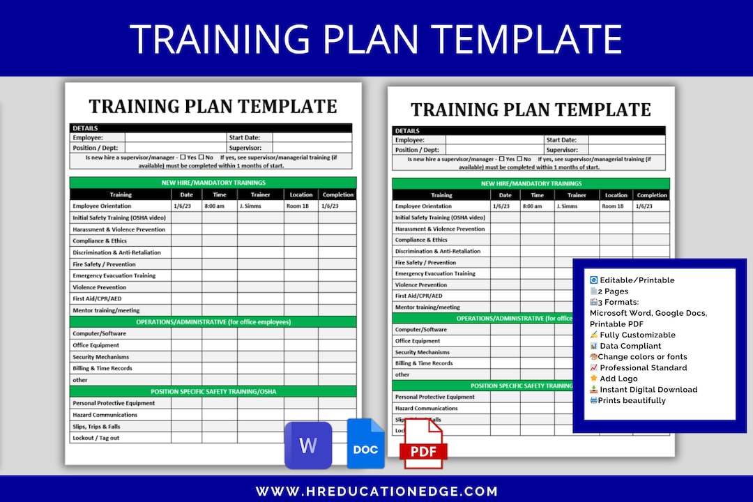 New Hire Training Plan Template Employee Onboarding Process Training ...