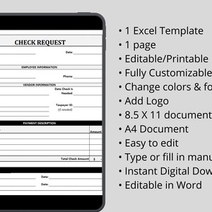 Check Request Form: MS Excel HR Template (digital Download) - Etsy