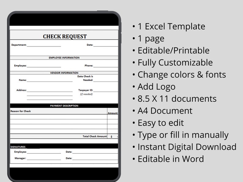 Check Request Form: MS Excel HR Template (digital Download) - Etsy