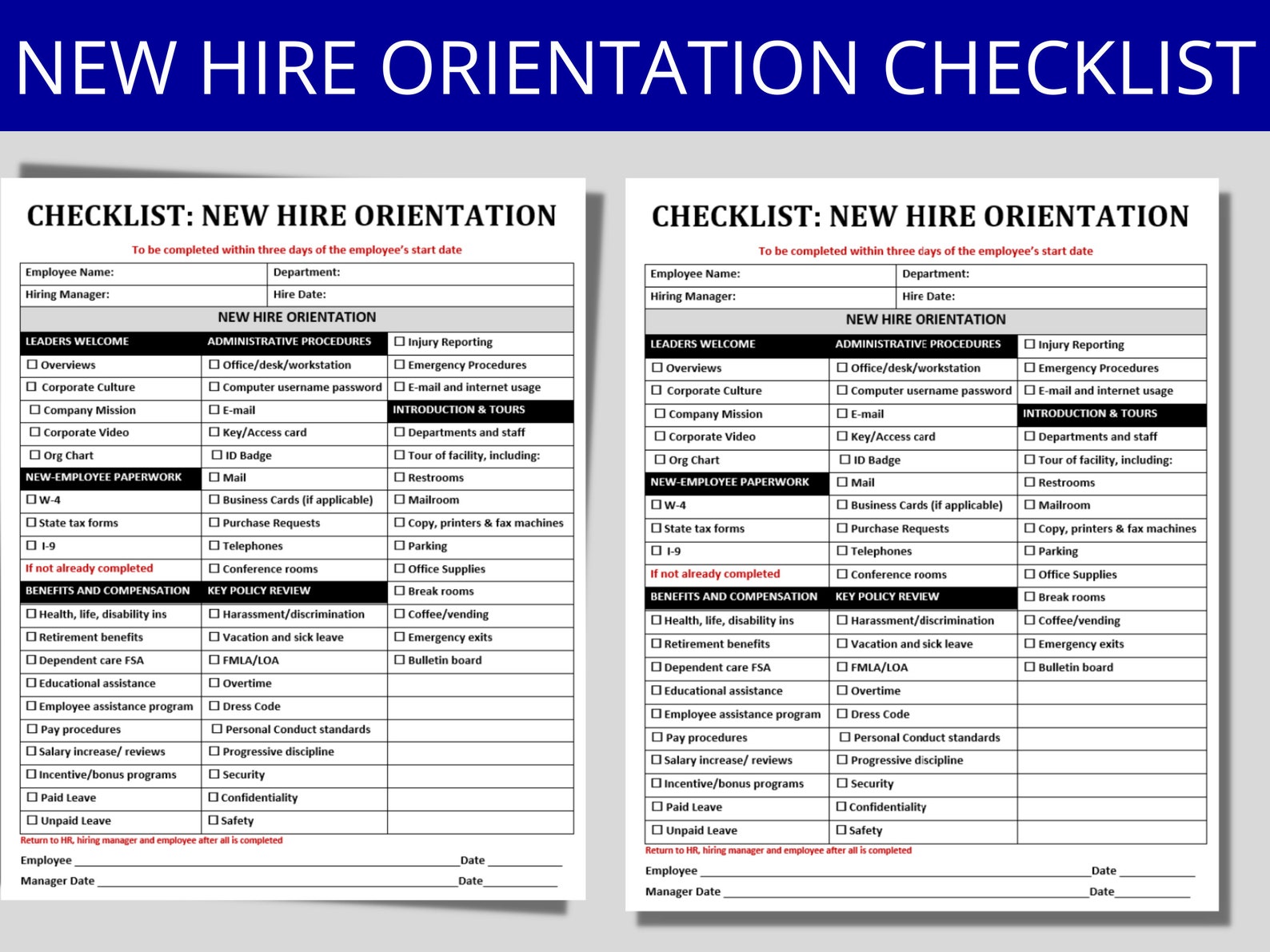 New Hire Orientation Checklist: Employee Onboarding HR Form (MS Word ...