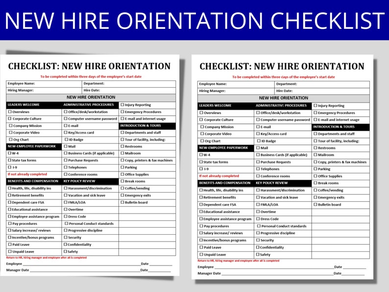 New Hire Orientation Checklist Employee Onboarding Form HR - Etsy