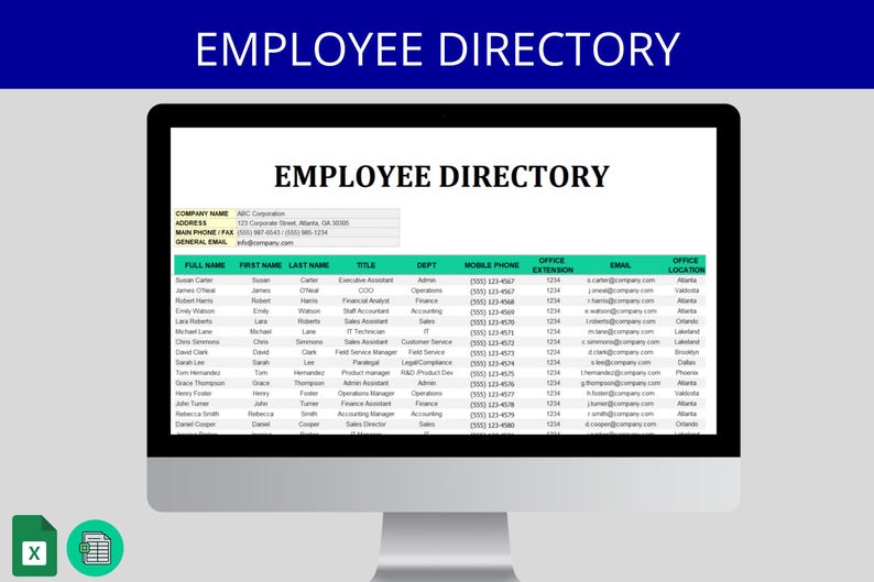 Employee Directory Template: Excel Company Contact List (digital ...