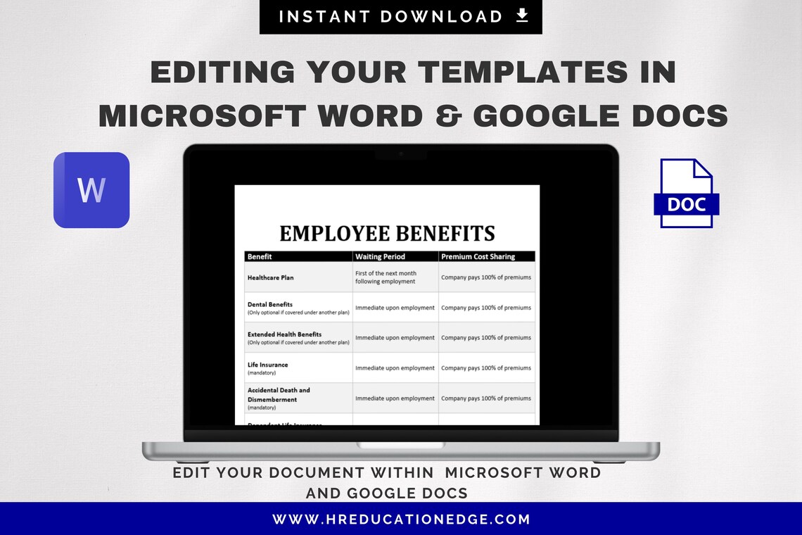 Employee Benefits List Template: HR Onboarding, Open Enrollment (word ...