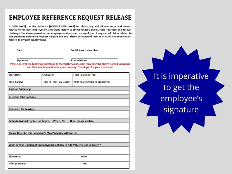 Employee Reference Request Release HR Template MS Word Editable Form - Etsy