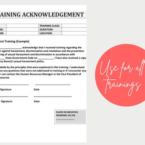 Training Acknowledgement Form: HR Templates (editable Word Doc) - Etsy
