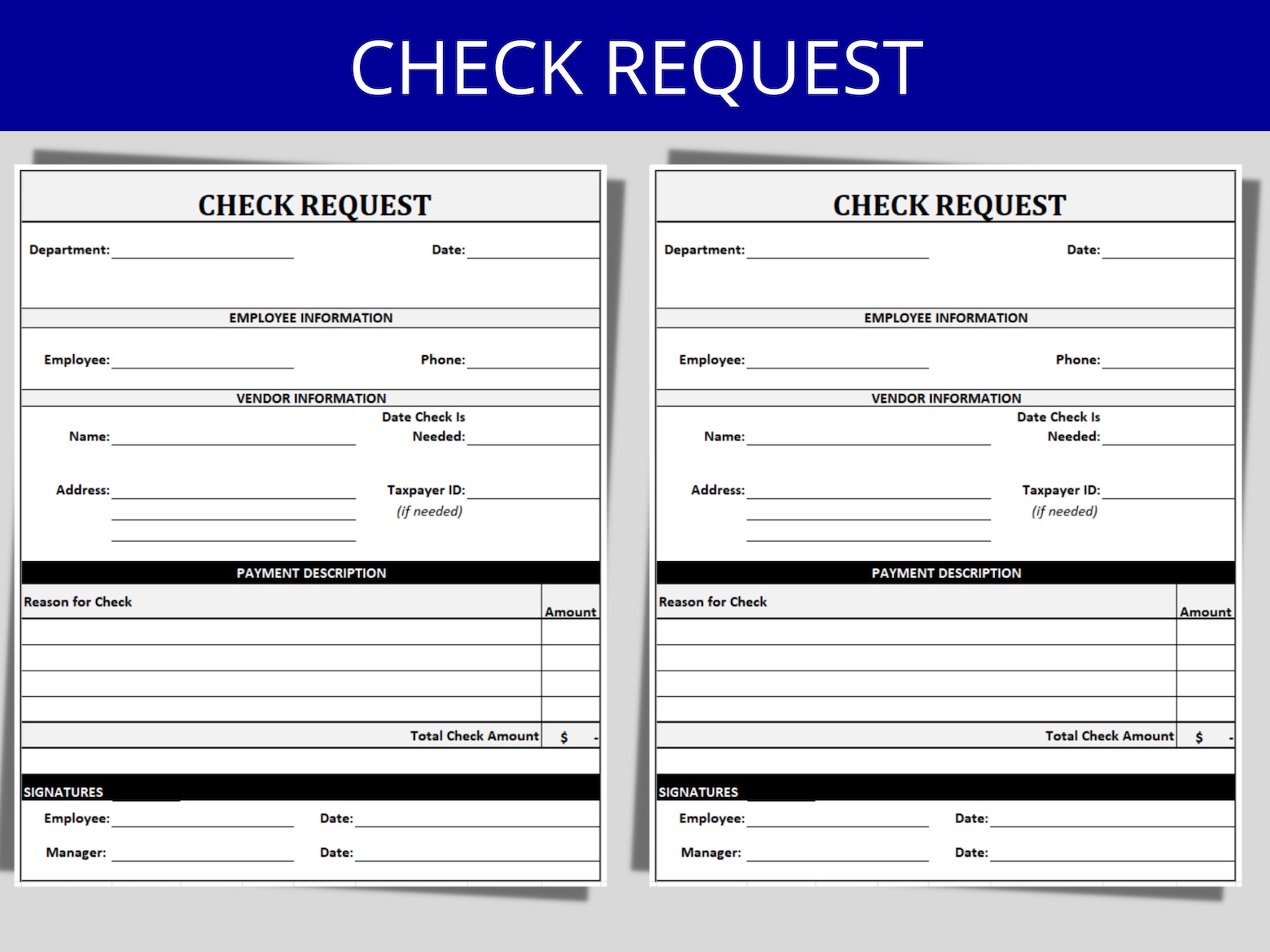 Check Request Form: MS Excel HR Template (digital Download) - Etsy