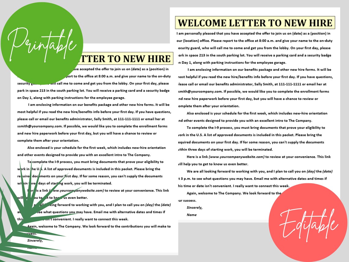 New Employee Welcome Letter: HR Onboarding Letter for New Hire - Etsy