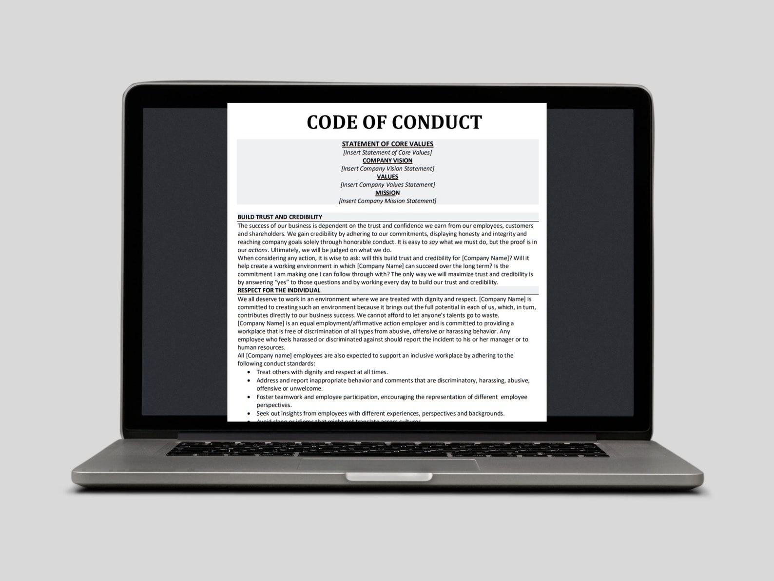 Employee Code of Conduct Policy HR Business Procedures Template - Etsy