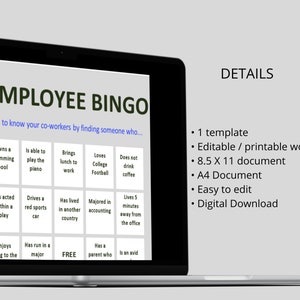Employee Bingo Template: HR Icebreaker Game (editable Word) - Etsy