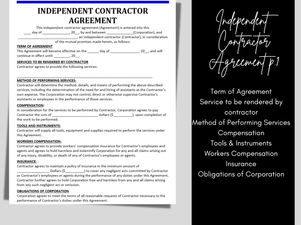 Independent Contractor Agreement Template: Editable HR Form (MS Word ...