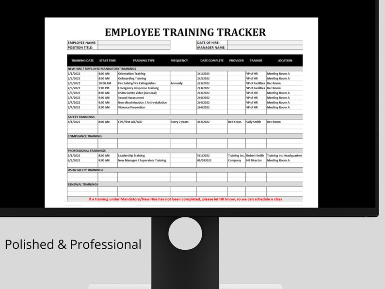 Employee Training Tracker: Excel Template for Efficient HR Training ...