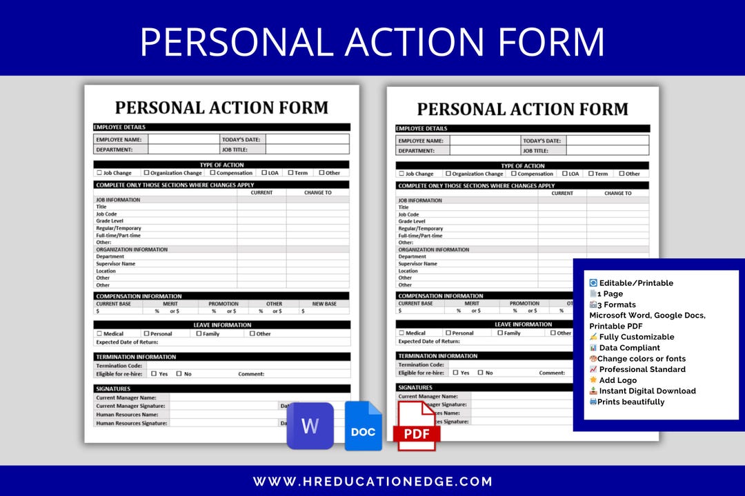 Personal Action Form: Employee Status Change HR Template (digital ...