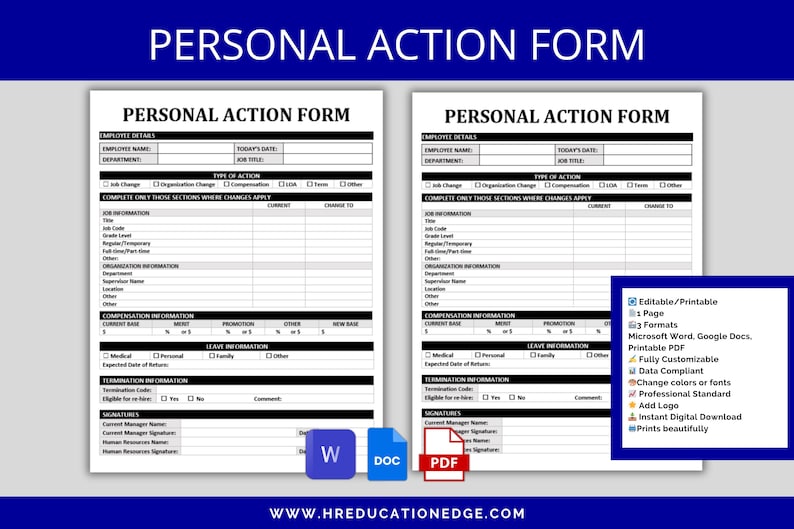Personal Action Form: Employee Status Change HR Template (digital ...