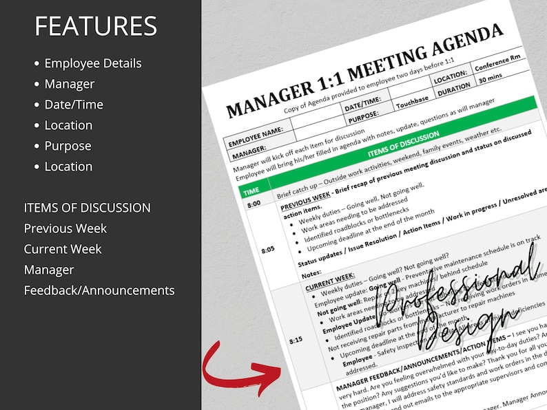 Manager One-on-one Meeting Agenda Template: HR Forms, Human Resource ...