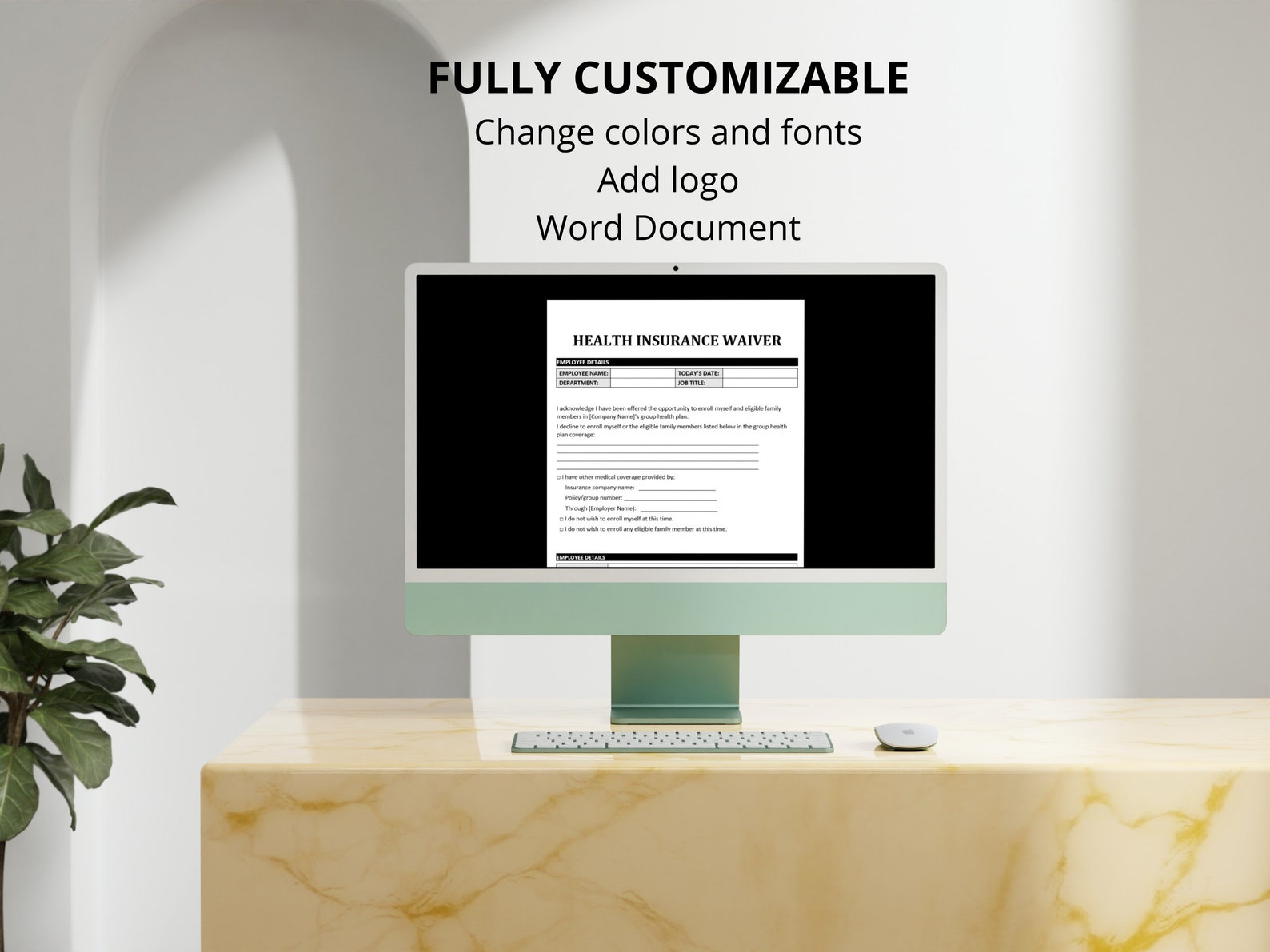Health Insurance Waiver | Opt-out Form | MS Editable Word Document | HR ...