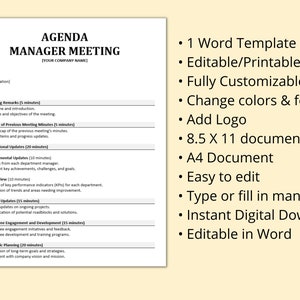 Manager Meeting Agenda Template: HR, Operations, KPI (editable Word ...