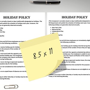 Holiday Policy Template Editable HR Form Human Resource Form Employee ...