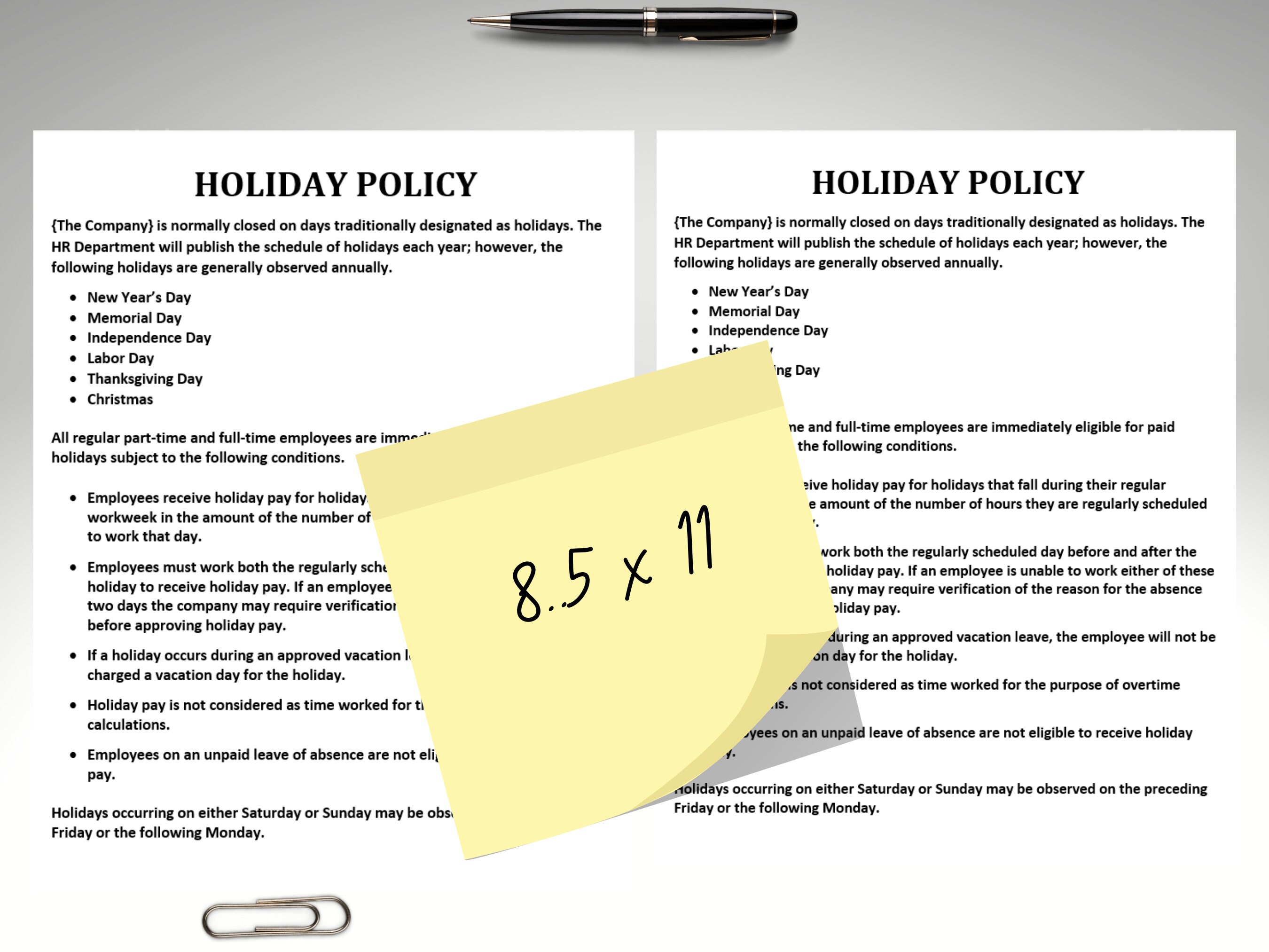 Holiday Policy Template Editable HR Form Human Resource Form Employee ...