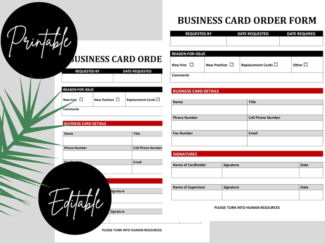 HR Business Card Order Form - Editable MS Word Template - Etsy