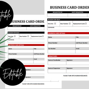 HR Business Card Order Form - Editable MS Word Template - Etsy
