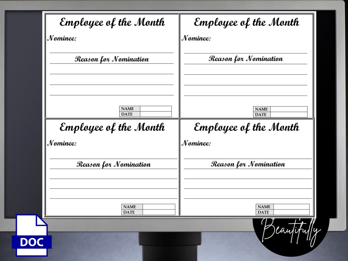 Employee of the Month Nomination Template: Editable HR Form (8.5x11, A4 ...